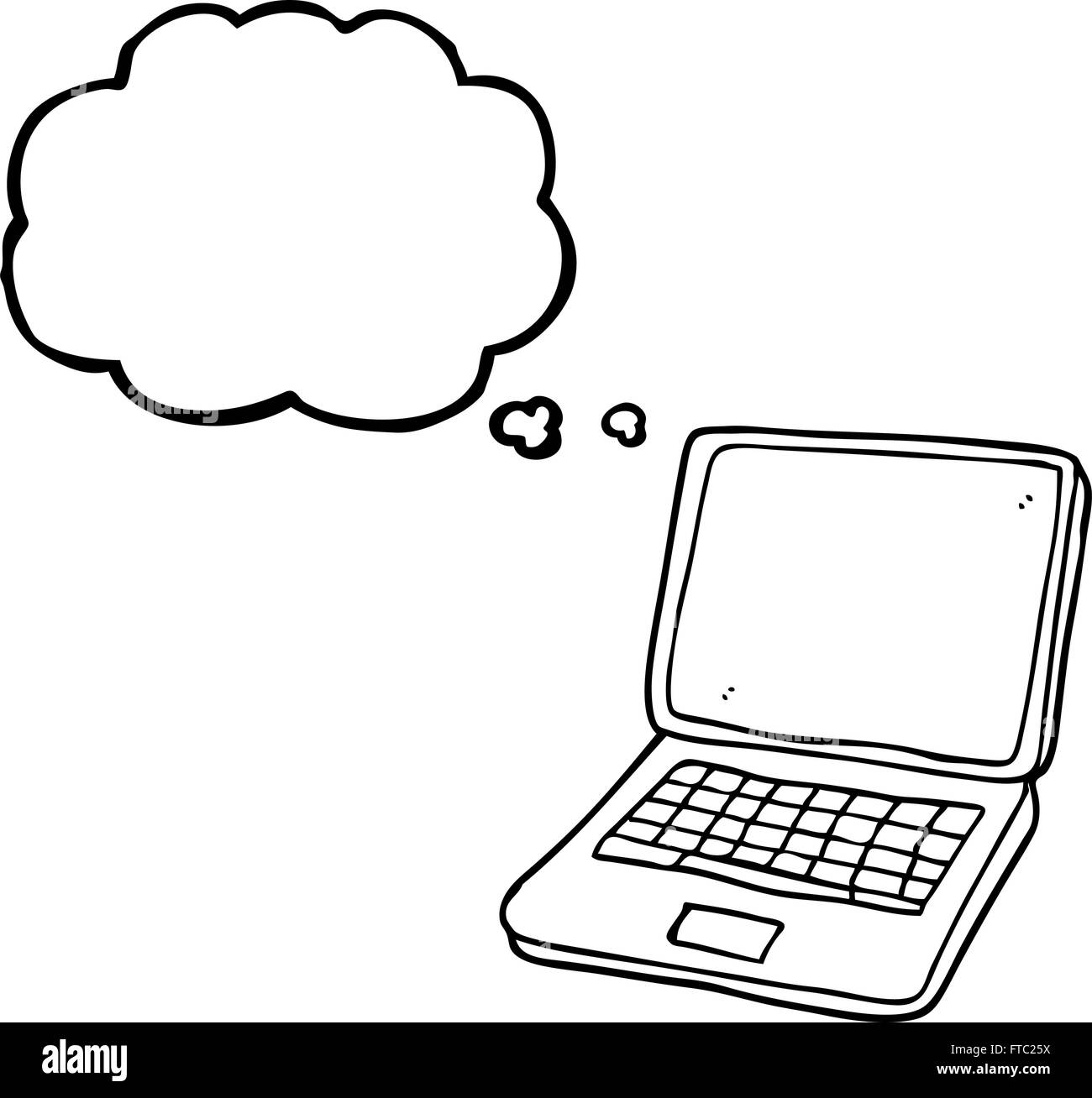 freehand drawn thought bubble cartoon laptop computer with heart symbol ...