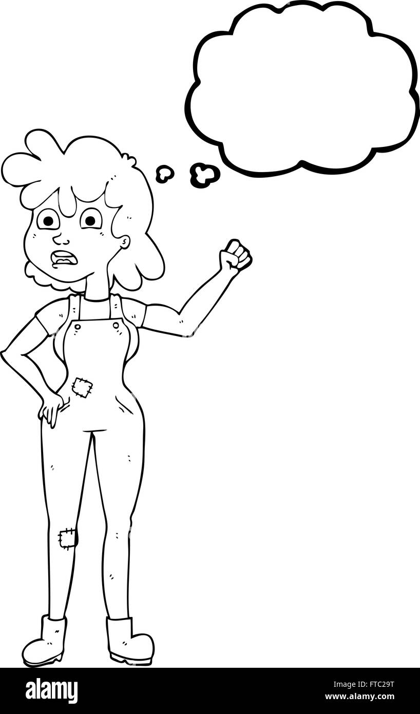 freehand drawn thought bubble cartoon woman shaking fist Stock Vector ...