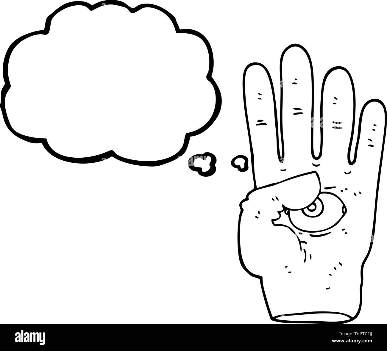 freehand drawn thought bubble cartoon spooky hand with eyeball Stock ...