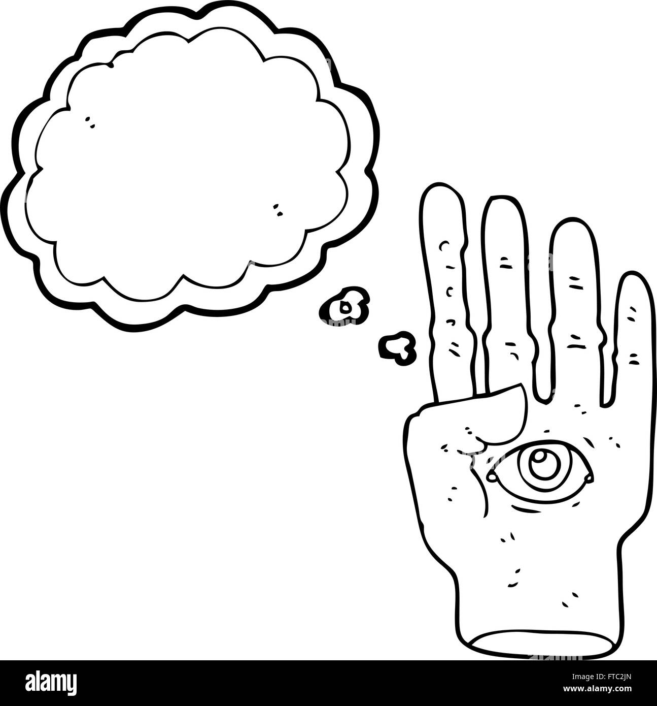 freehand drawn thought bubble cartoon spooky hand with eyeball Stock ...