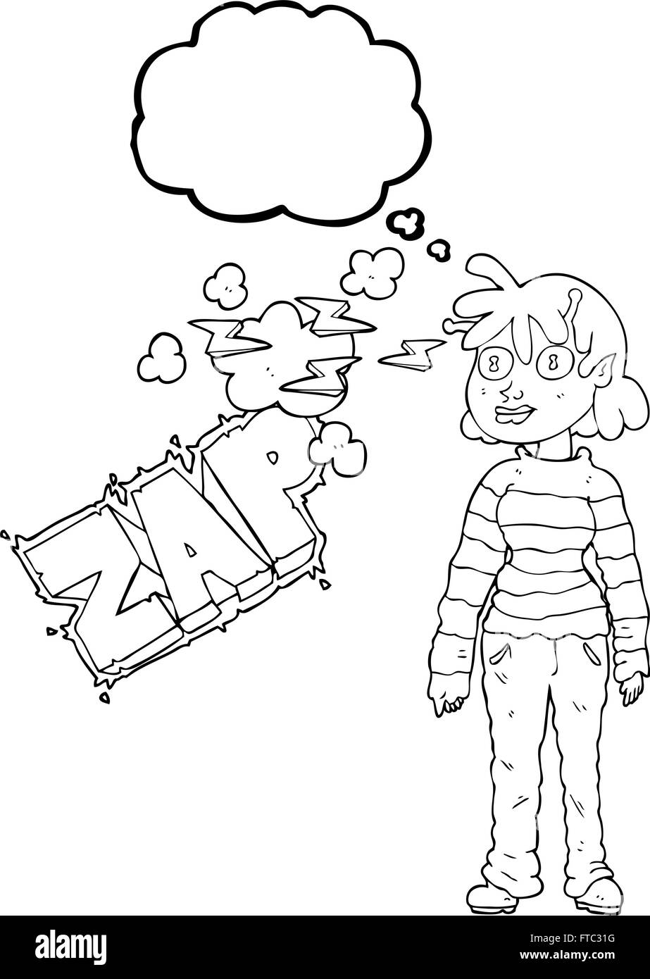 freehand drawn thought bubble cartoon casual alien girl using telepathy ...