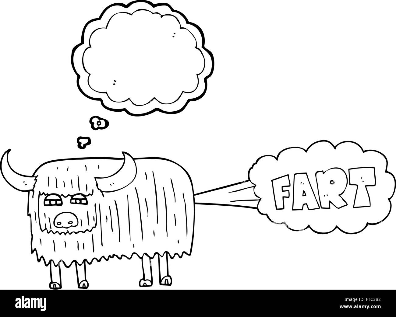 freehand drawn thought bubble cartoon hairy cow farting Stock Vector ...