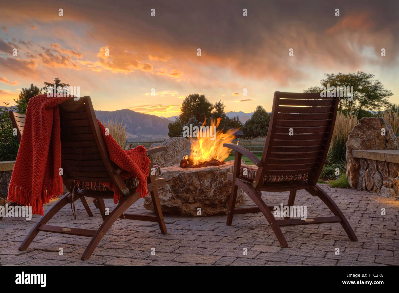 Sunset as viewed from a patio Stock Photo - Alamy