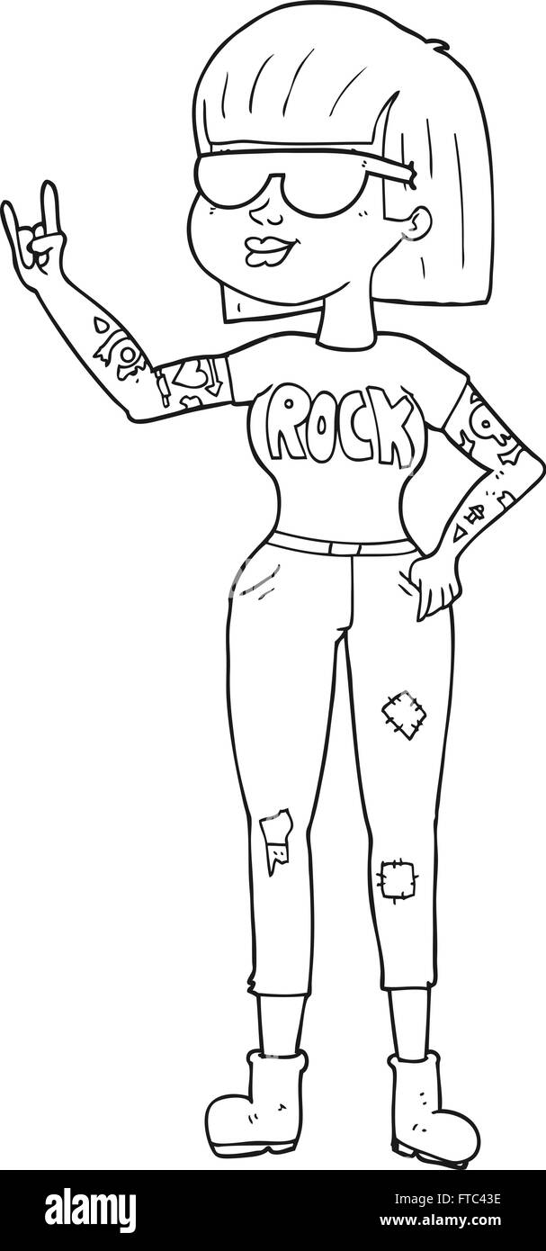 freehand drawn black and white cartoon rock woman Stock Vector Image ...