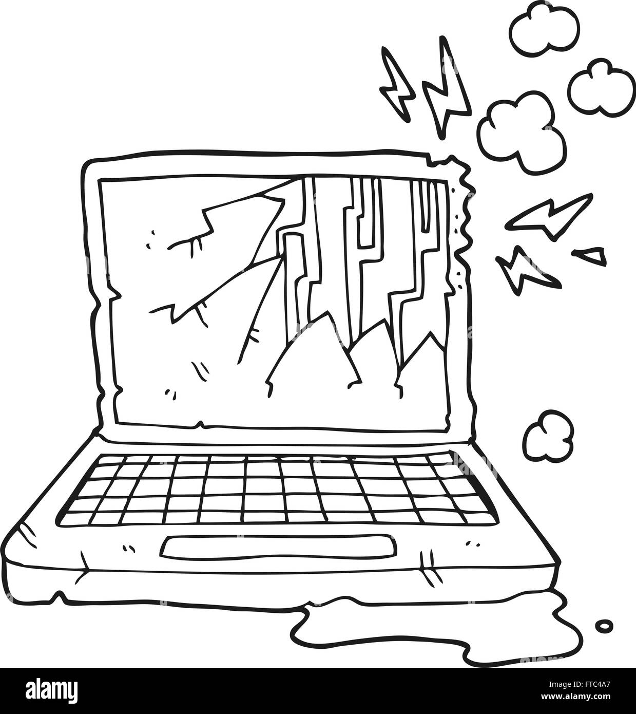 Broken cartoon laptop computer cartoon Black and White Stock Photos ...