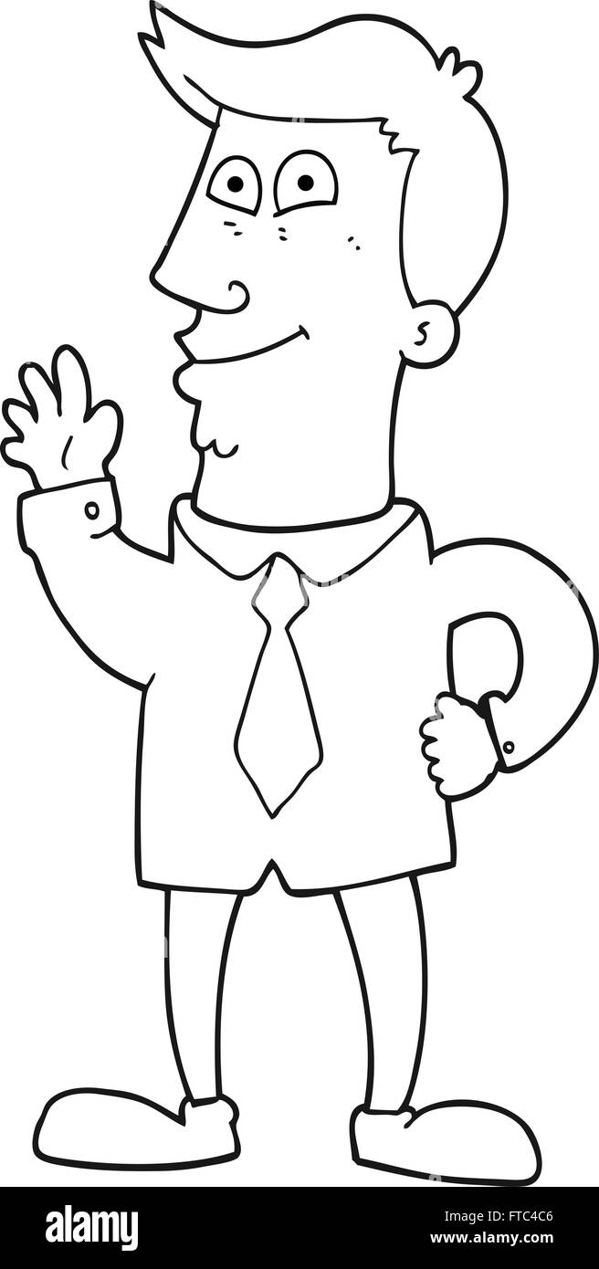 freehand drawn black and white cartoon waving man Stock Vector Image ...