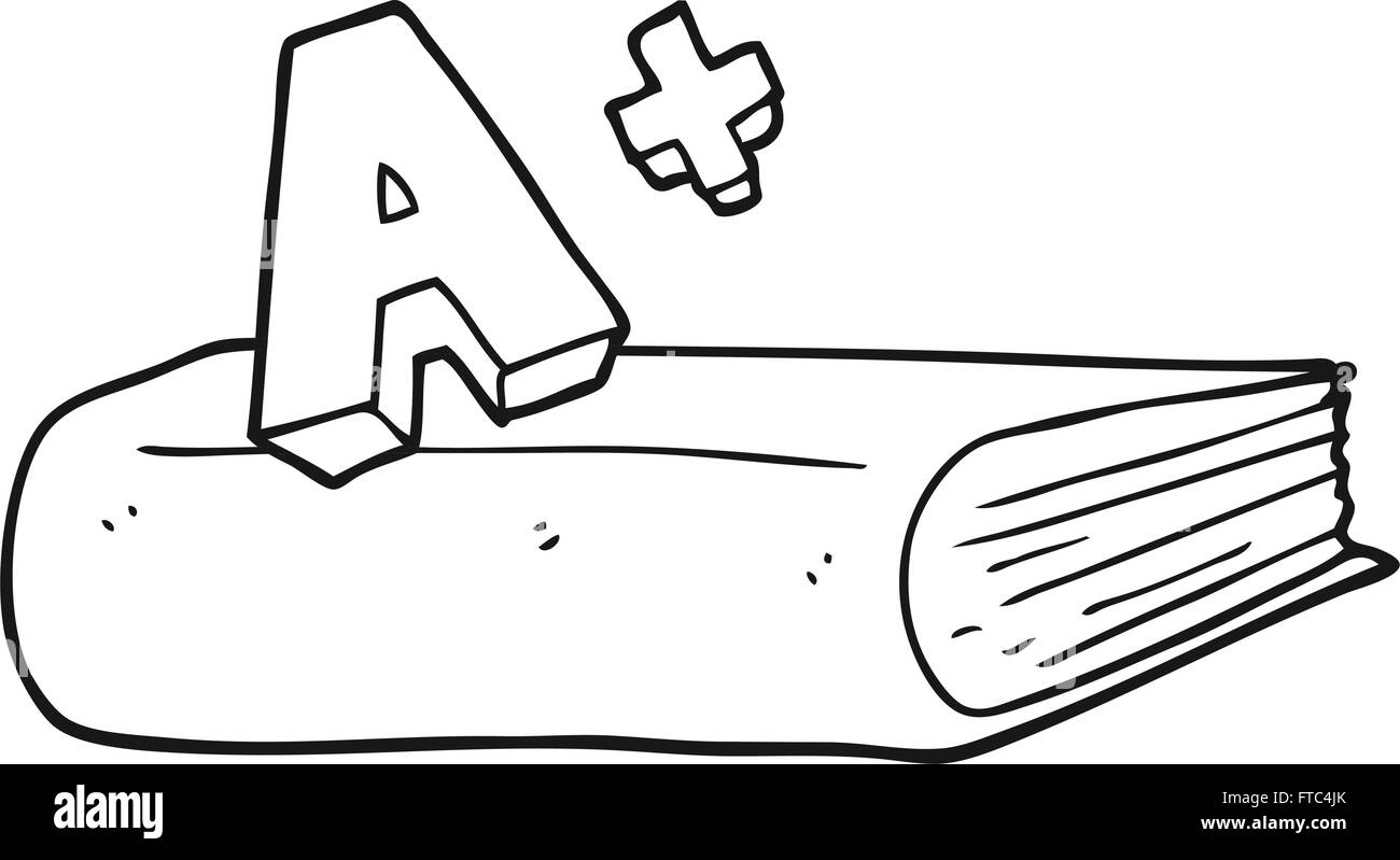 freehand drawn black and white cartoon A grade symbol and book Stock ...