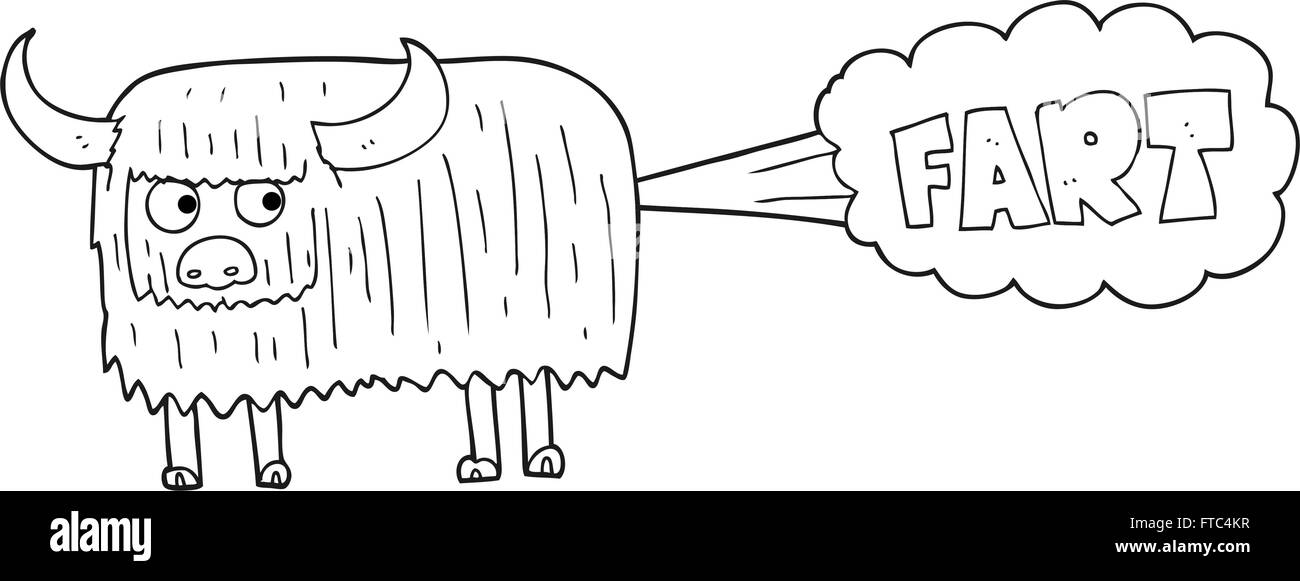 freehand drawn black and white cartoon hairy cow farting Stock Vector ...