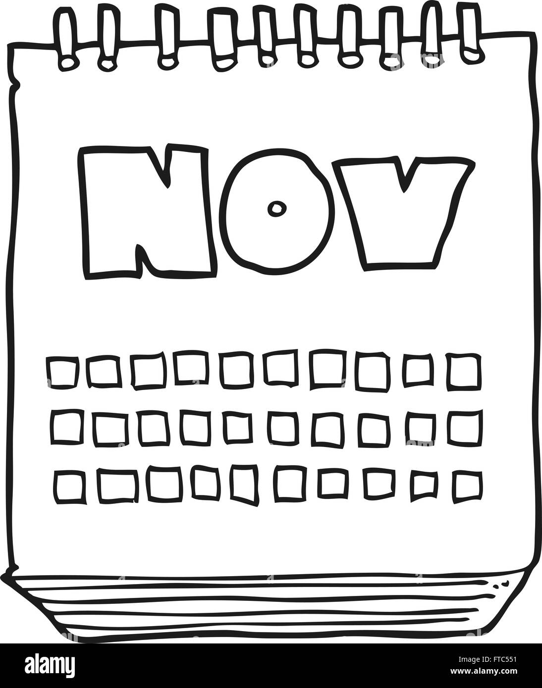 freehand drawn black and white cartoon calendar showing month of ...