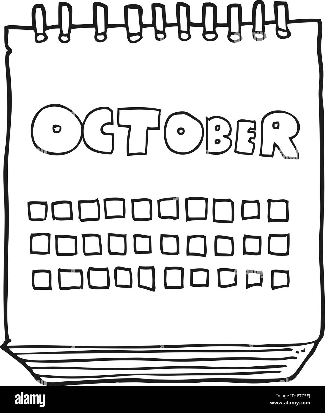 freehand drawn black and white cartoon calendar showing month of ...