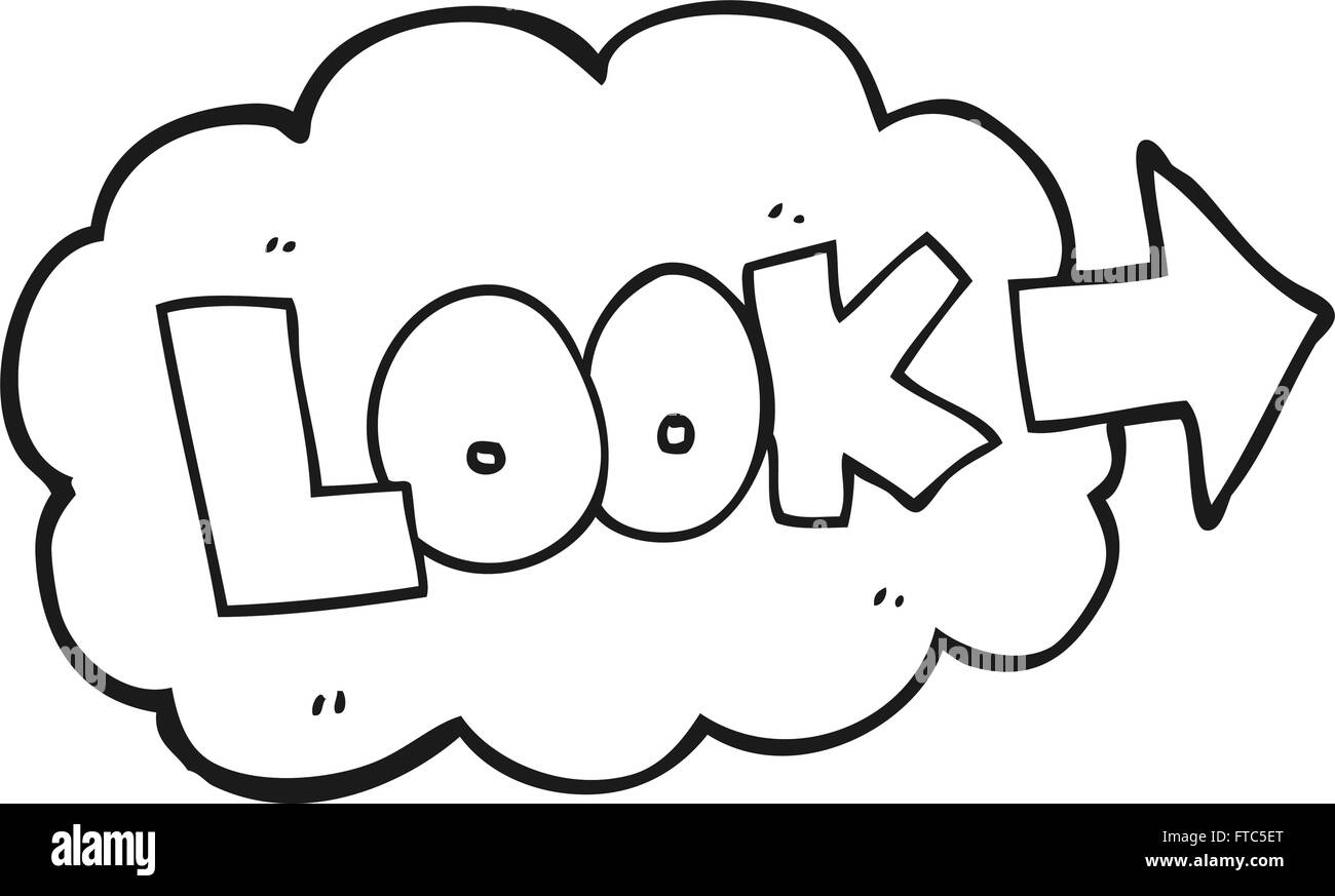 freehand drawn black and white cartoon look pointing sign Stock Vector ...