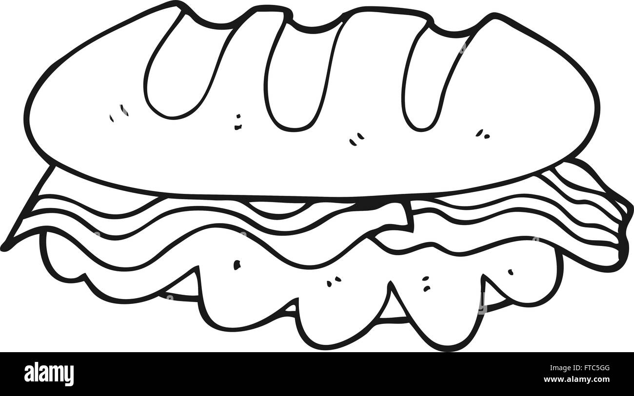 freehand drawn black and white cartoon huge sandwich Stock Vector Image ...
