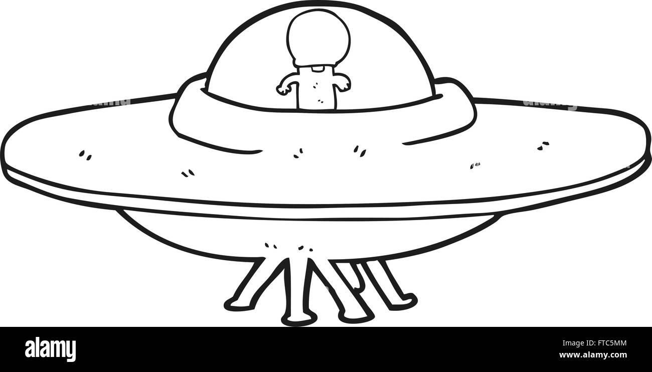Cartoon alien spaceship flying saucer Black and White Stock Photos ...