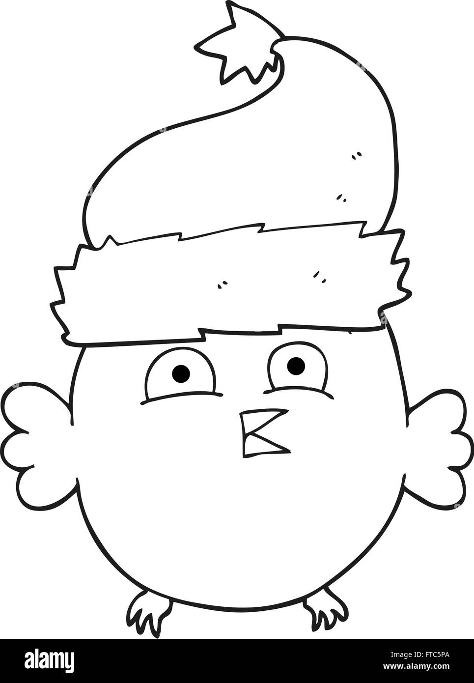 freehand drawn black and white cartoon owl wearing christmas hat Stock ...