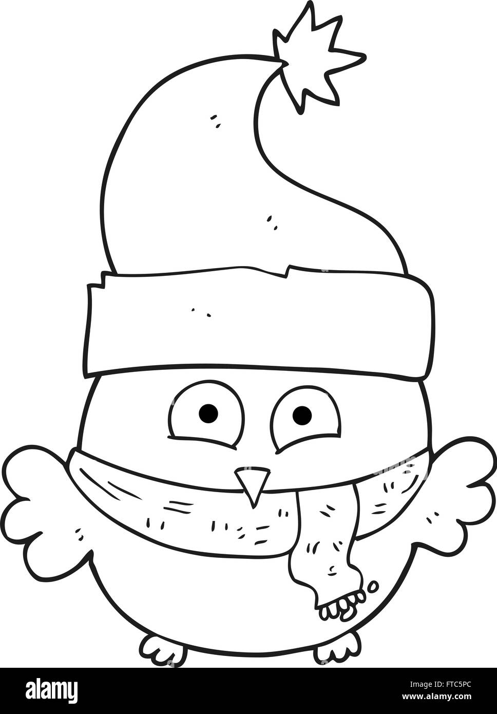 freehand drawn black and white cartoon owl wearing christmas hat Stock ...