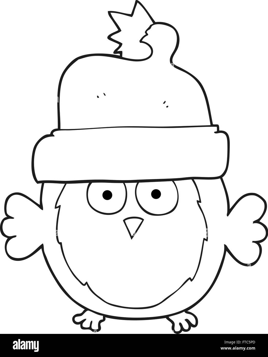 freehand drawn black and white cartoon owl wearing christmas hat Stock ...