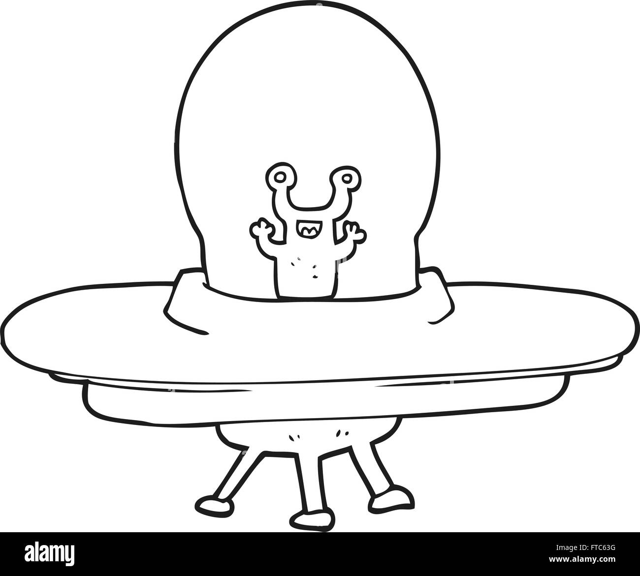 freehand drawn black and white cartoon alien spaceship Stock Vector ...