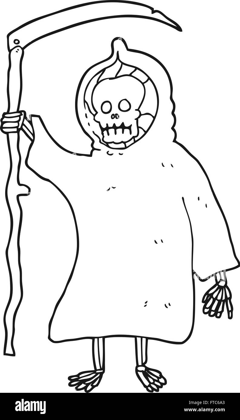freehand drawn black and white cartoon spooky death figure Stock Vector ...