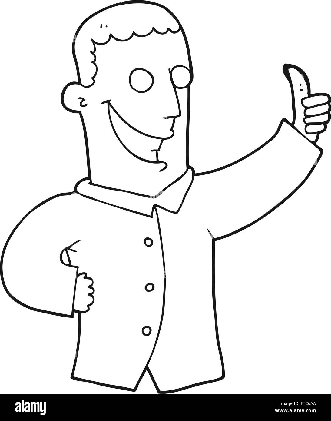freehand drawn black and white cartoon man giving approval Stock Vector ...