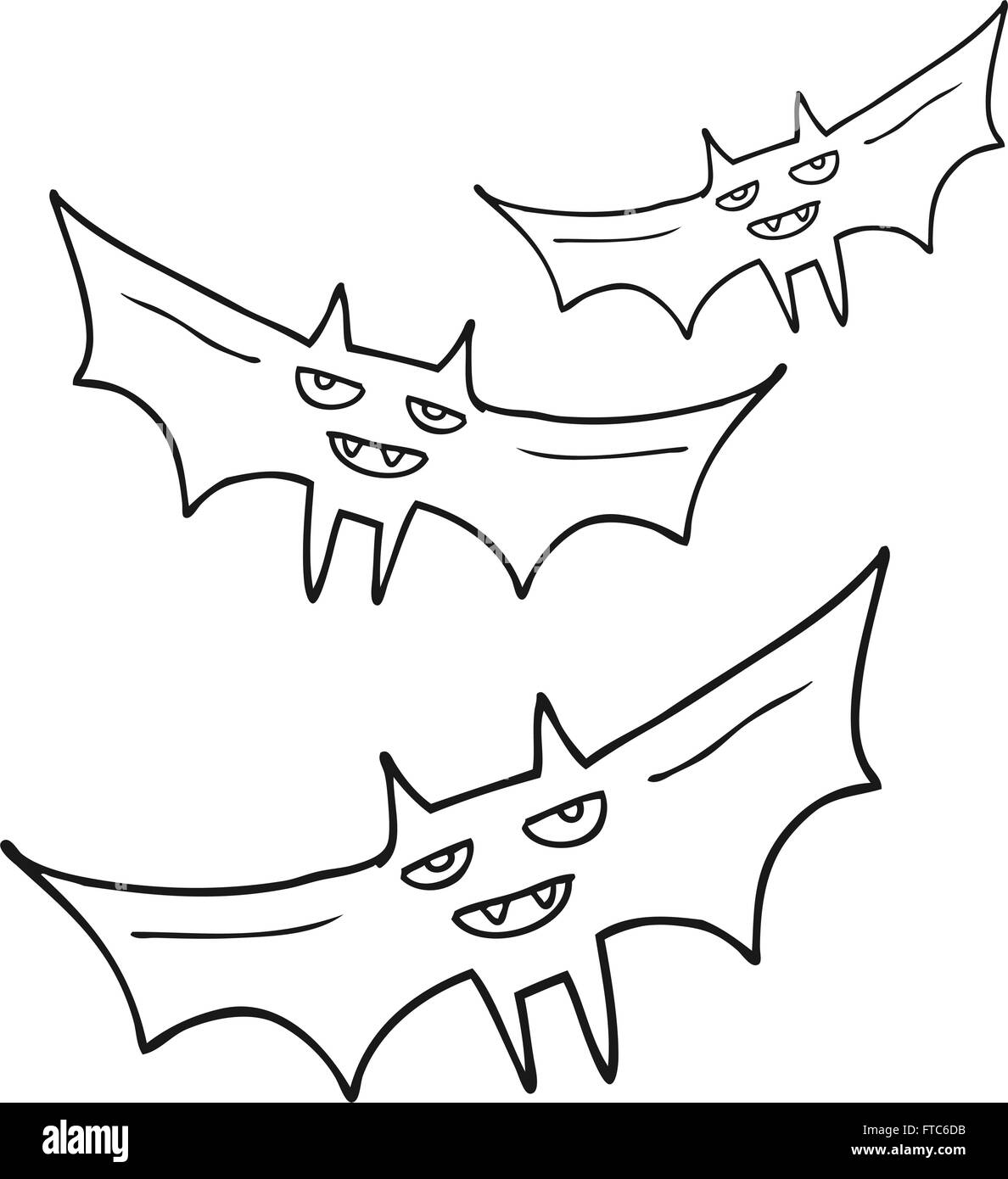 freehand drawn black and white cartoon halloween bat Stock Vector Image ...
