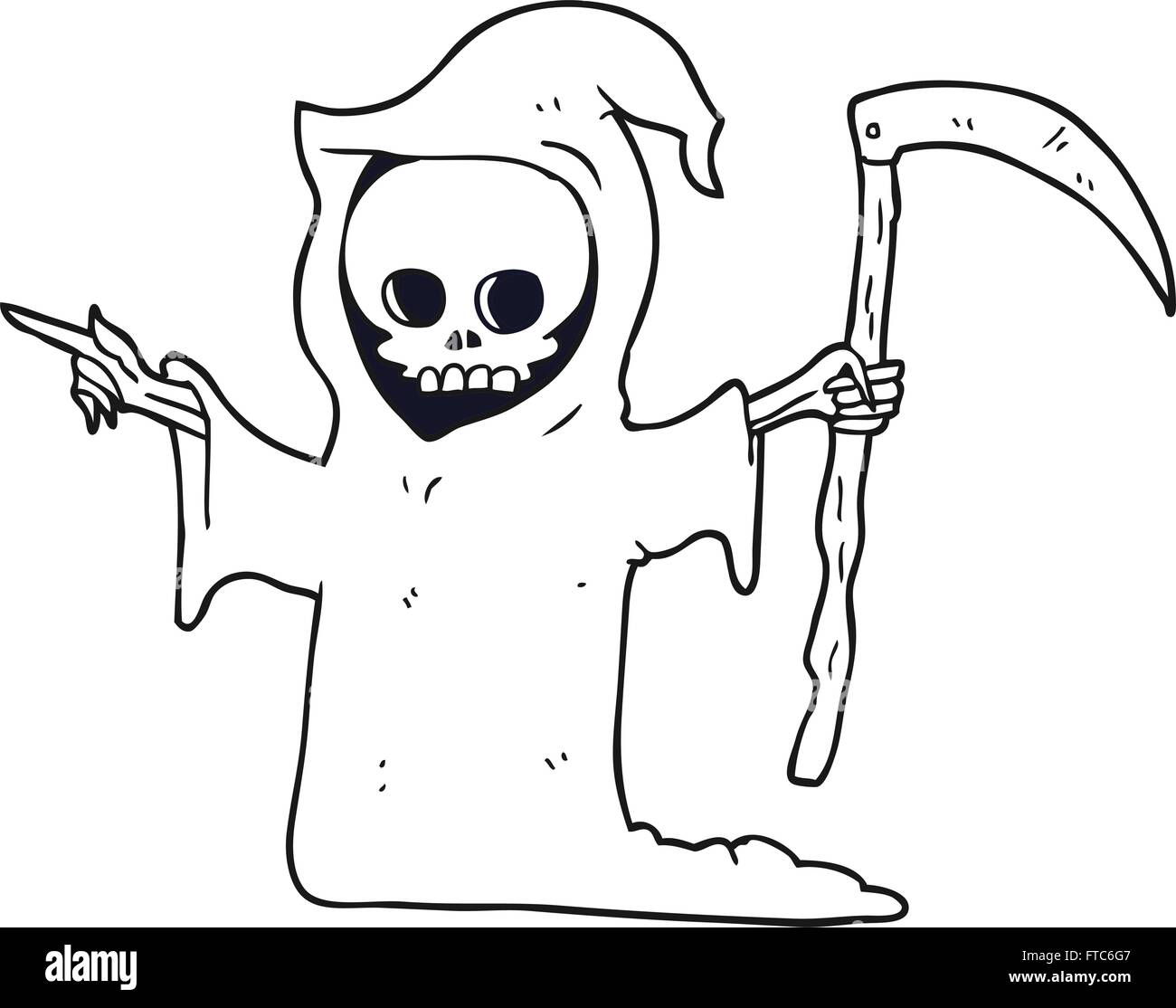 freehand drawn black and white cartoon death with scythe Stock Vector ...