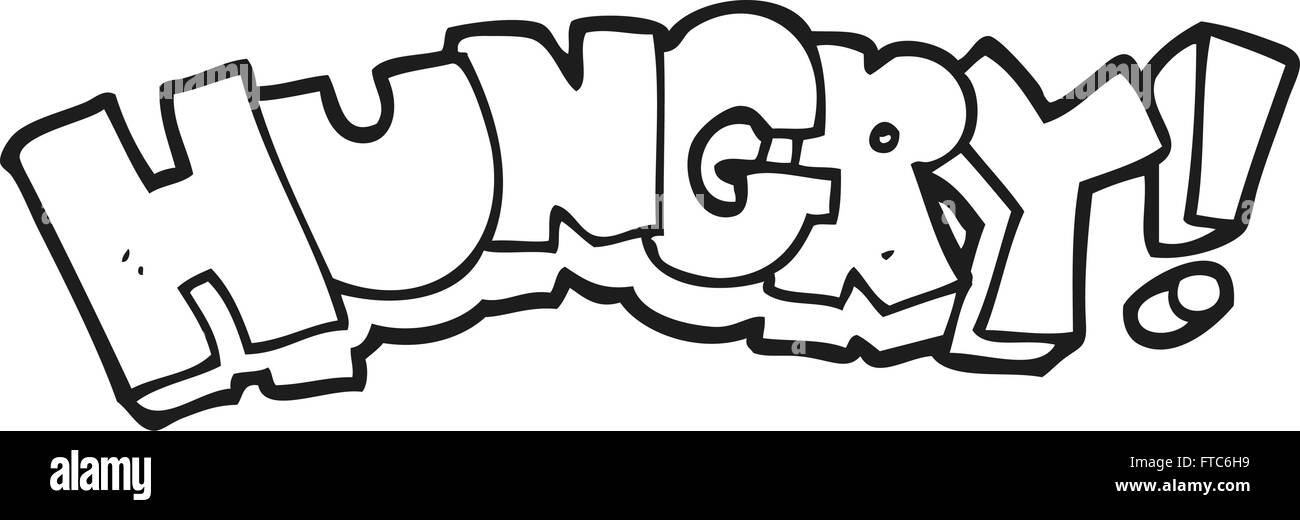 freehand drawn black and white cartoon hungry text Stock Vector Image ...