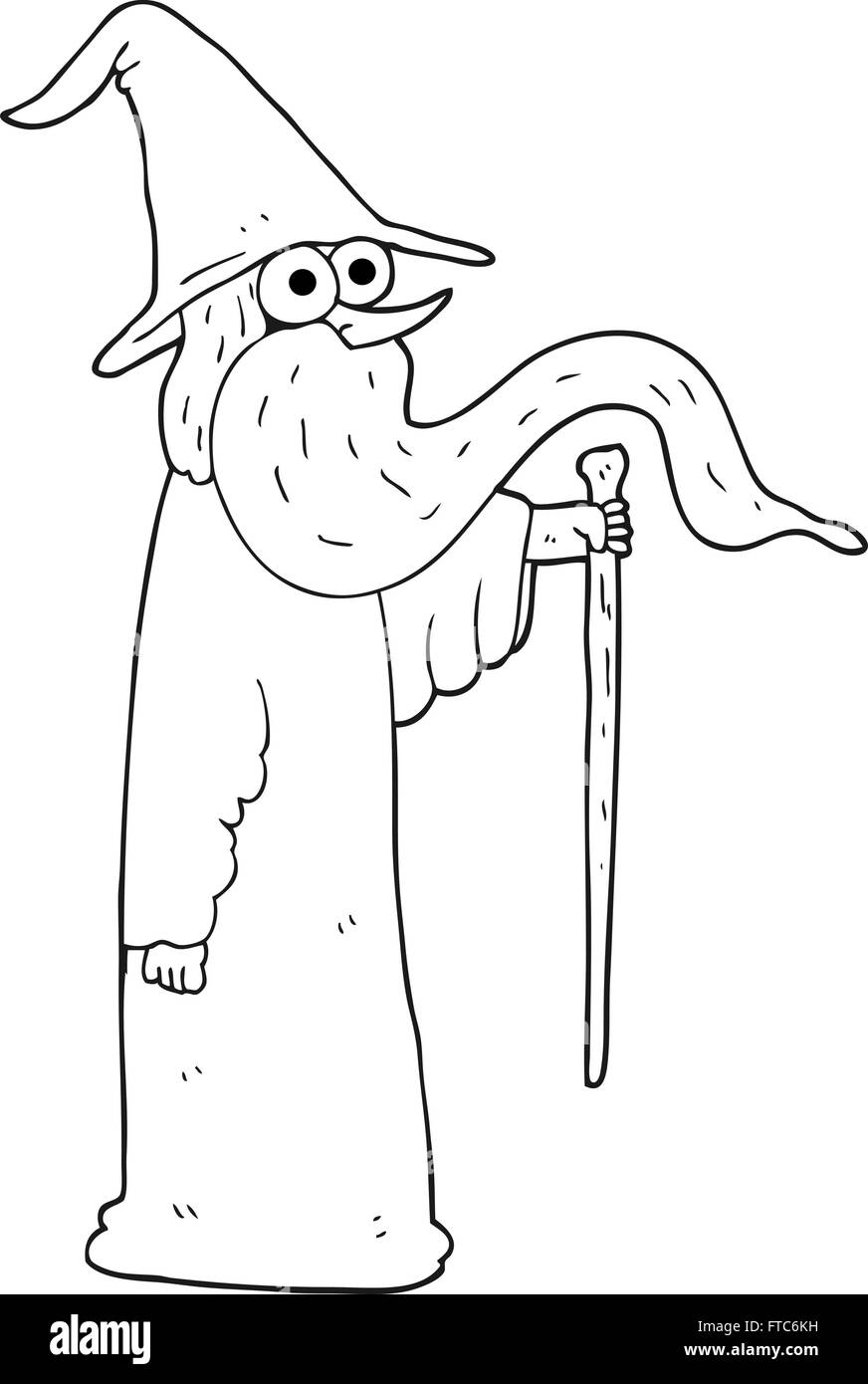 freehand drawn black and white cartoon wizard Stock Vector Image & Art ...