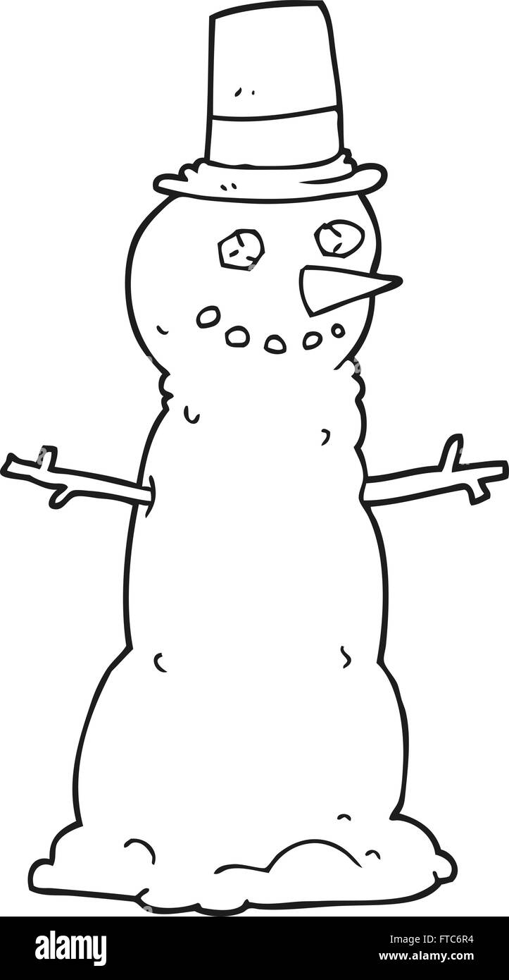 freehand drawn black and white cartoon snowman in top hat Stock Vector ...