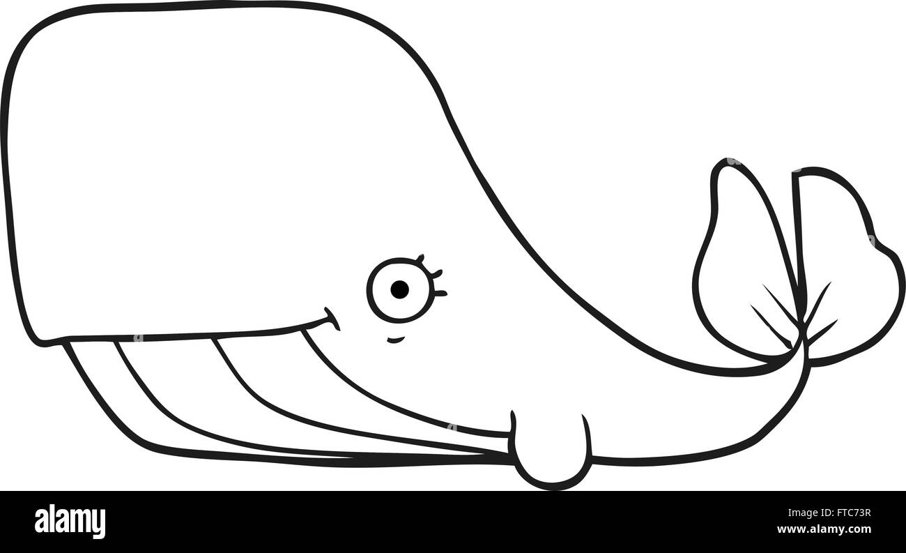 freehand drawn black and white cartoon happy whale Stock Vector Image ...