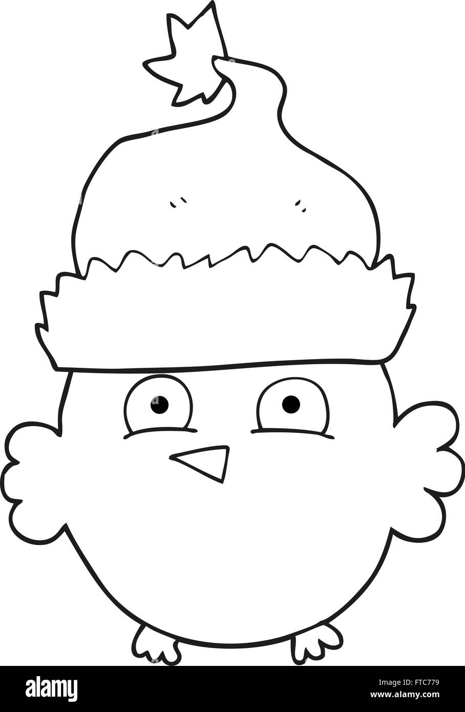 freehand drawn black and white cartoon owl wearing christmas hat Stock ...