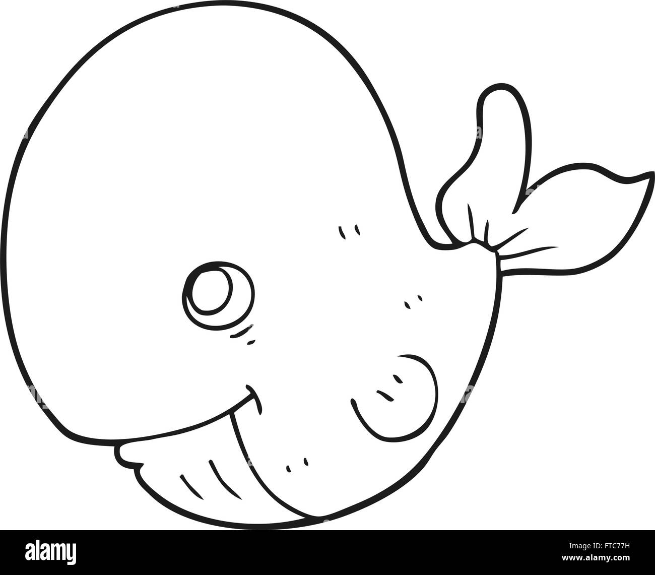 freehand drawn black and white cartoon happy whale Stock Vector Image ...