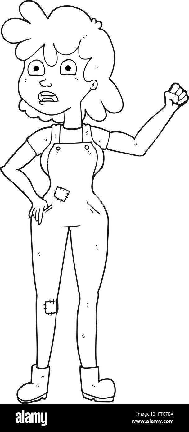 freehand drawn black and white cartoon woman shaking fist Stock Vector ...