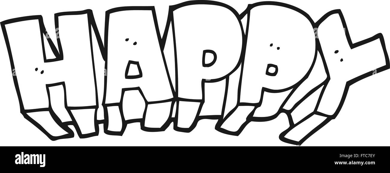 freehand drawn black and white cartoon word happy Stock Vector Image ...