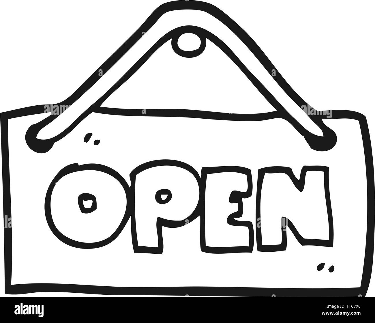 freehand drawn black and white cartoon open shop sign Stock Vector ...