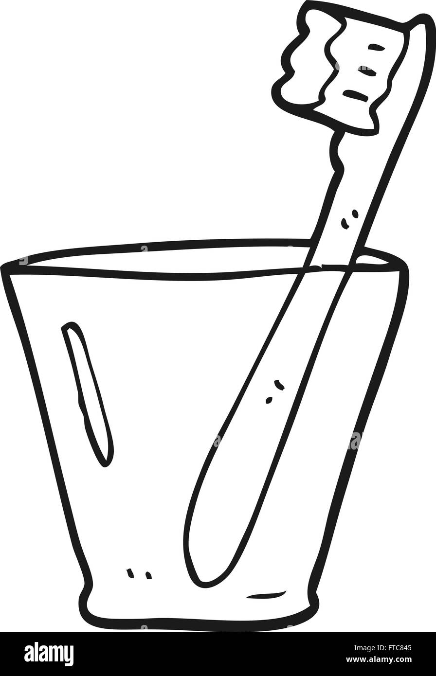 freehand drawn black and white cartoon toothbrush in glass Stock Vector ...