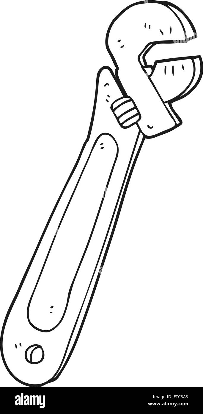 freehand drawn black and white cartoon adjustable spanner Stock Vector ...