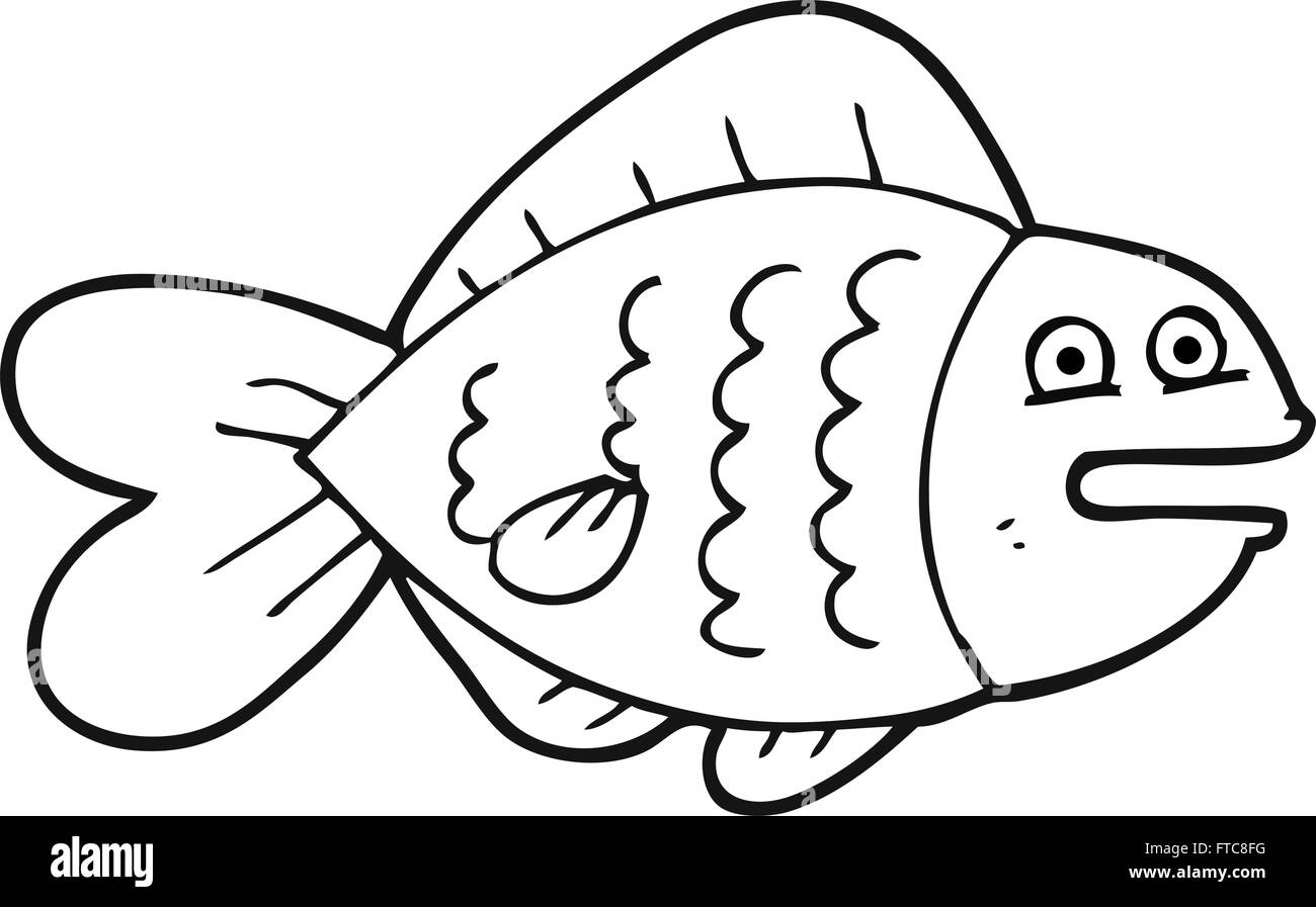 freehand drawn black and white cartoon funny fish Stock Vector Image ...