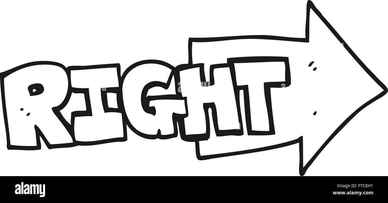 freehand drawn black and white cartoon right symbol pointing Stock ...
