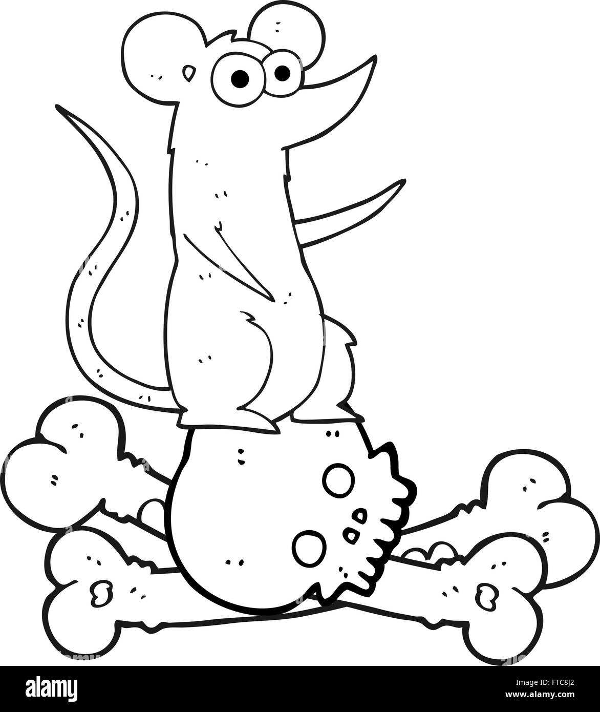 freehand drawn black and white cartoon rat on bones Stock Vector Image ...