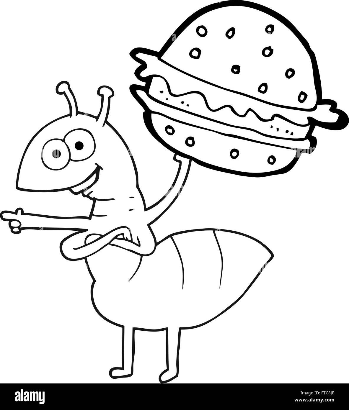 freehand drawn black and white cartoon ant carrying food Stock Vector ...