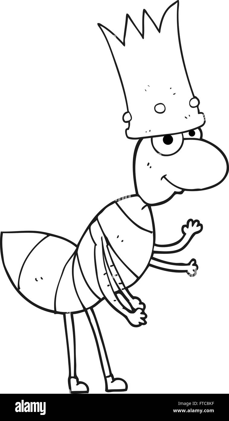 freehand drawn black and white cartoon ant queen Stock Vector Image ...