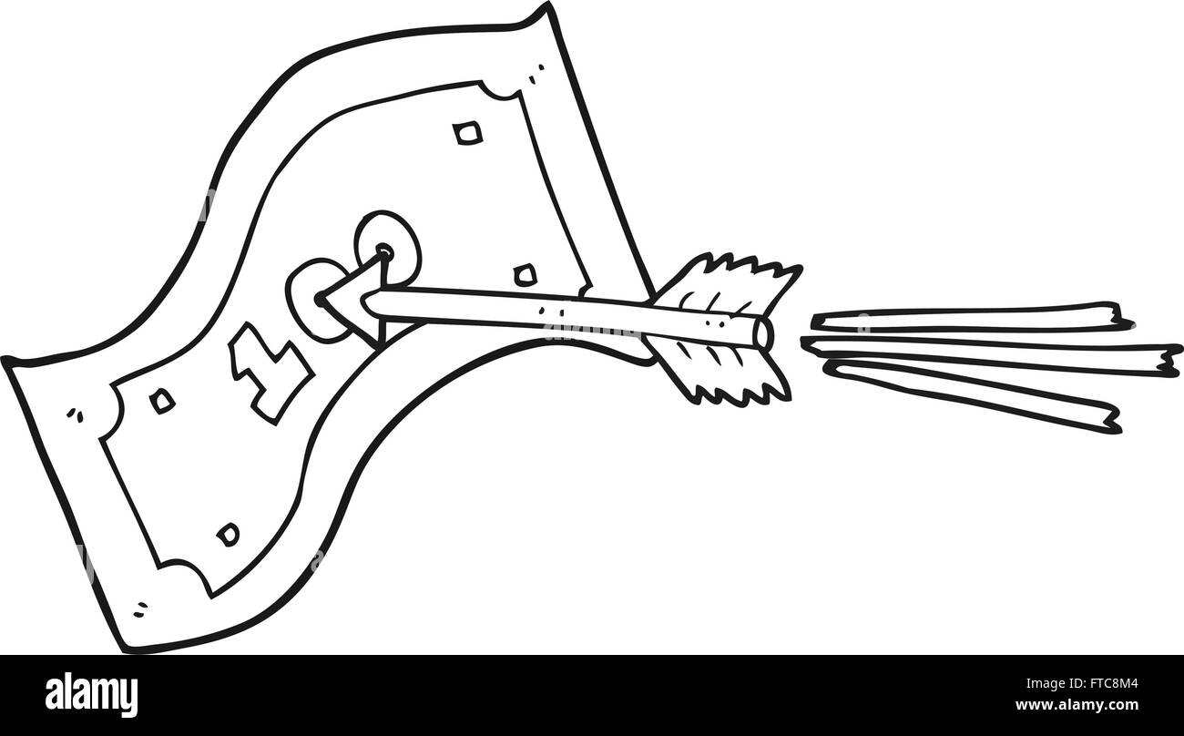 freehand drawn black and white cartoon flying arrow hitting money note ...