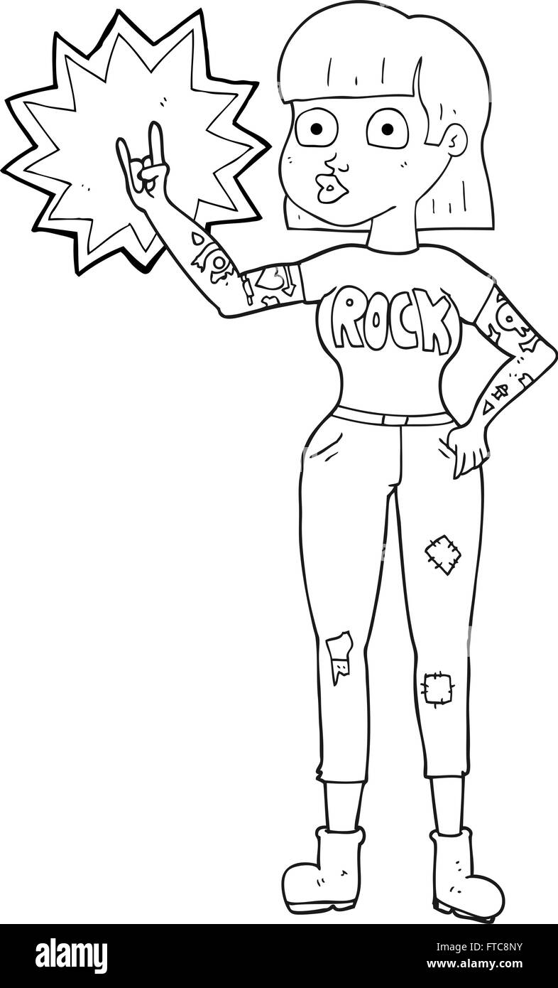 freehand drawn black and white cartoon rock girl Stock Vector Image ...