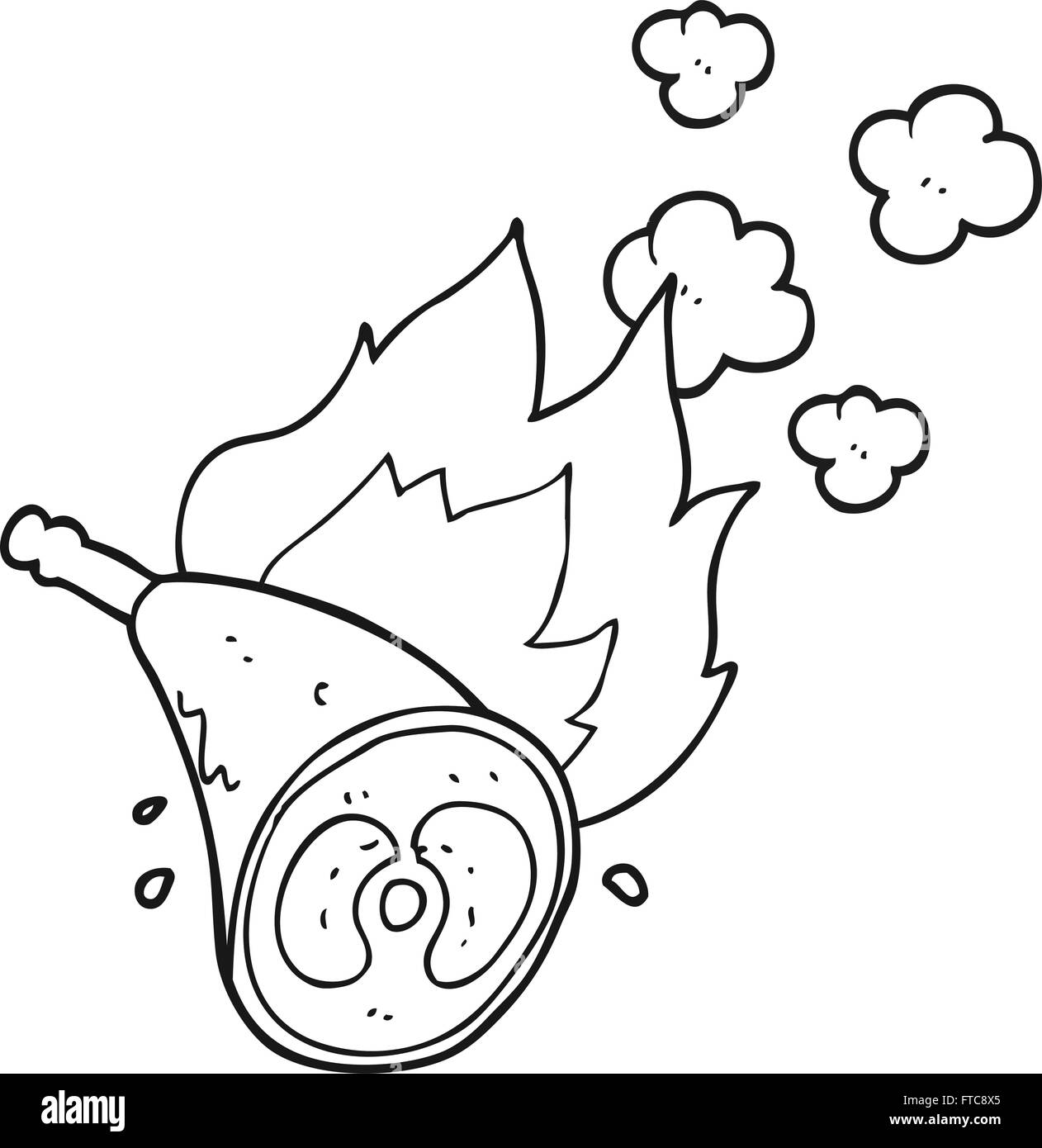 freehand drawn black and white cartoon cooking meat Stock Vector Image ...