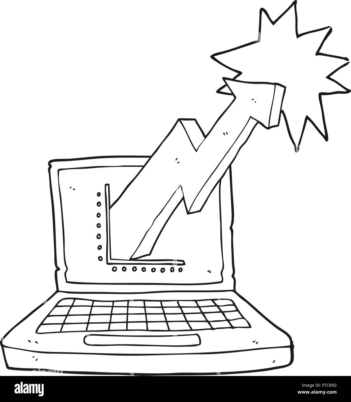 freehand drawn black and white cartoon laptop computer with business ...