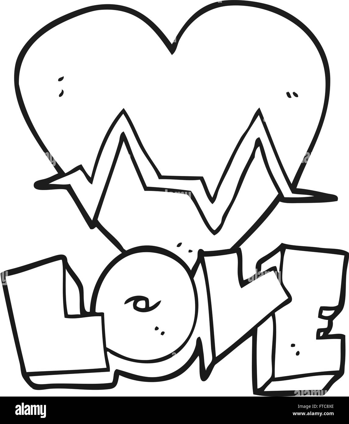 freehand drawn black and white cartoon heart rate pulse love symbol ...