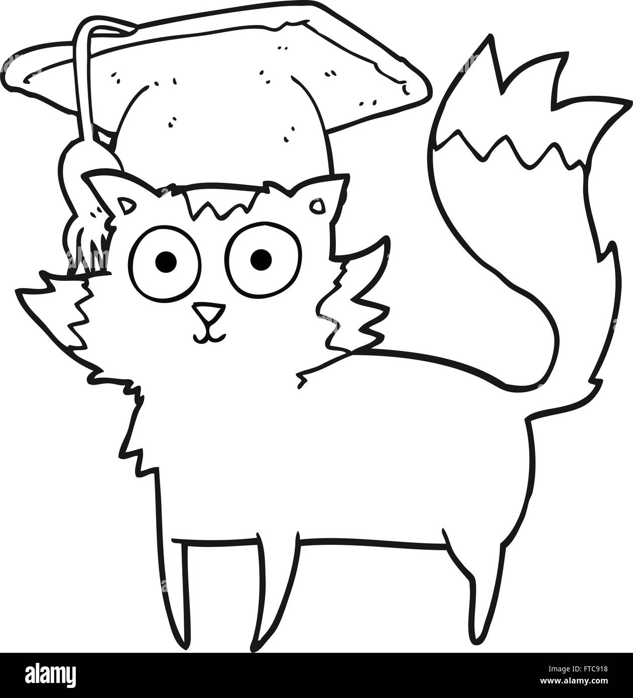 freehand drawn black and white cartoon cat graduate Stock Vector Image ...