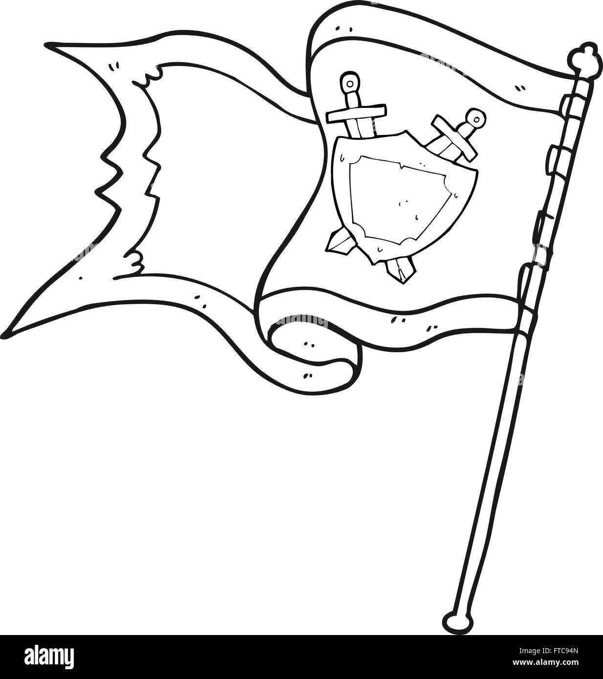 freehand drawn black and white cartoon flag blowing in wind Stock ...