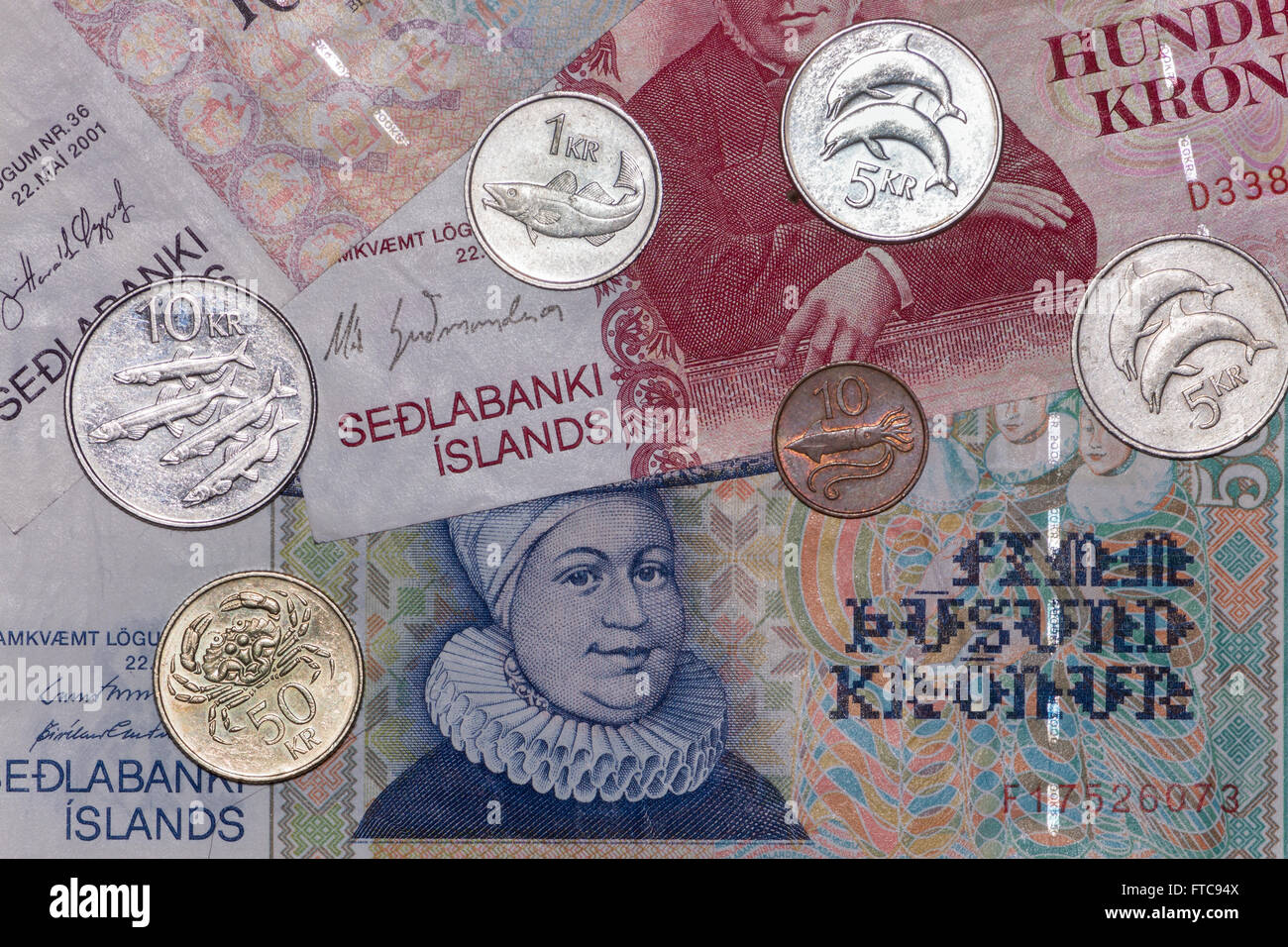 iceland money bank notes and coins Stock Photo - Alamy