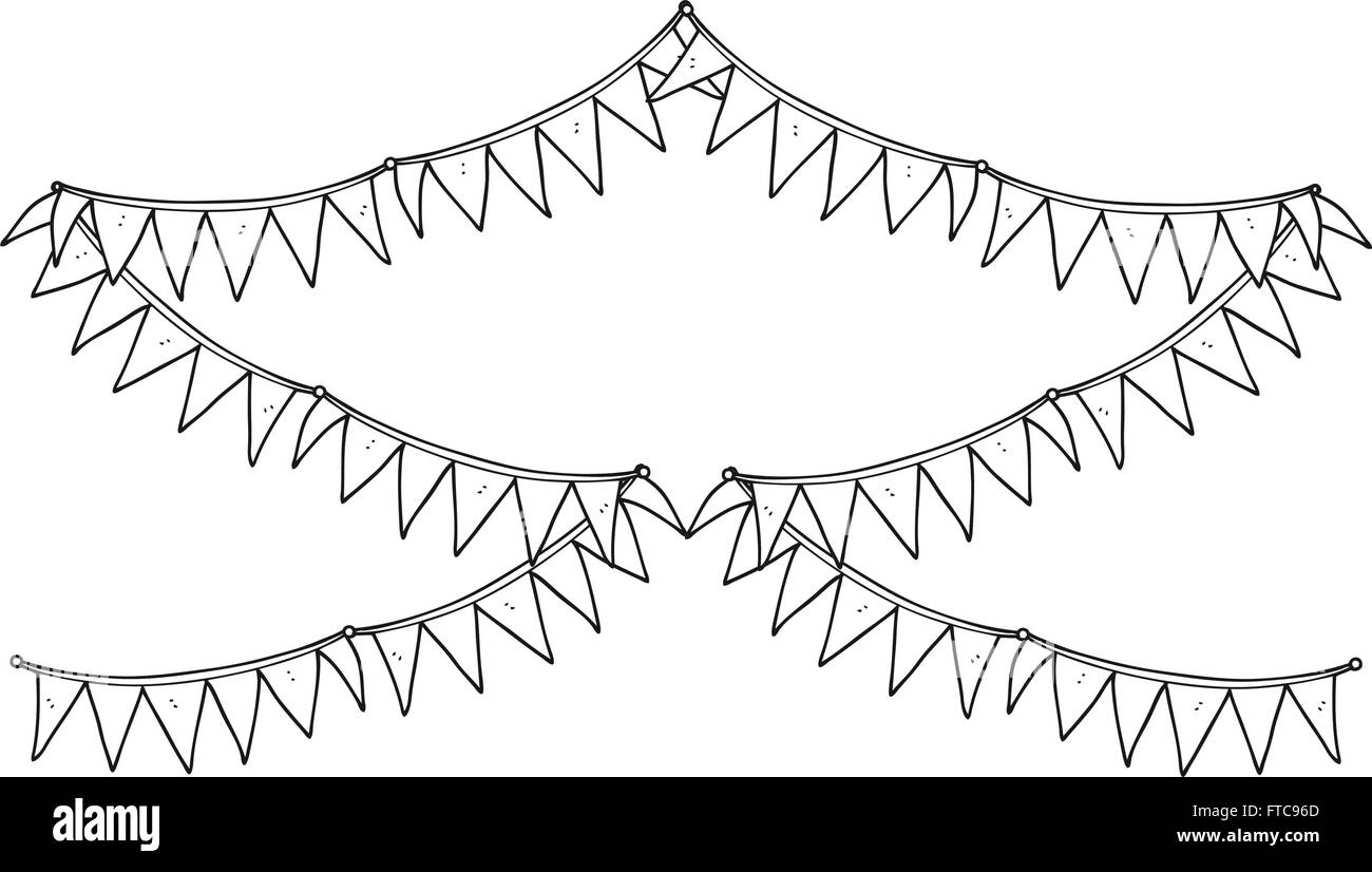 freehand drawn black and white cartoon bunting flags Stock Vector Image ...